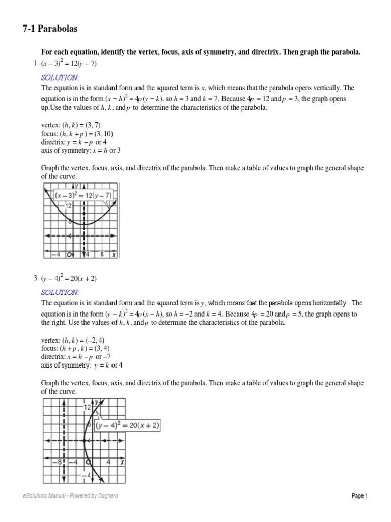 7-1 Parabolas: Esolutions Manual - Powered by Cognero | PDF | Tangent ...