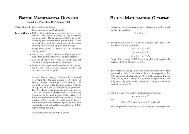 Bmo2 1996 | PDF | Triangle | Elementary Geometry