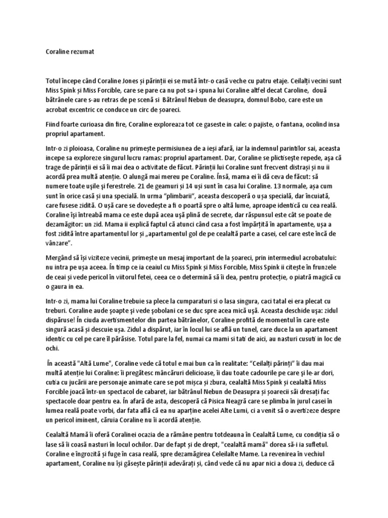 Coraline Rezumat | PDF
