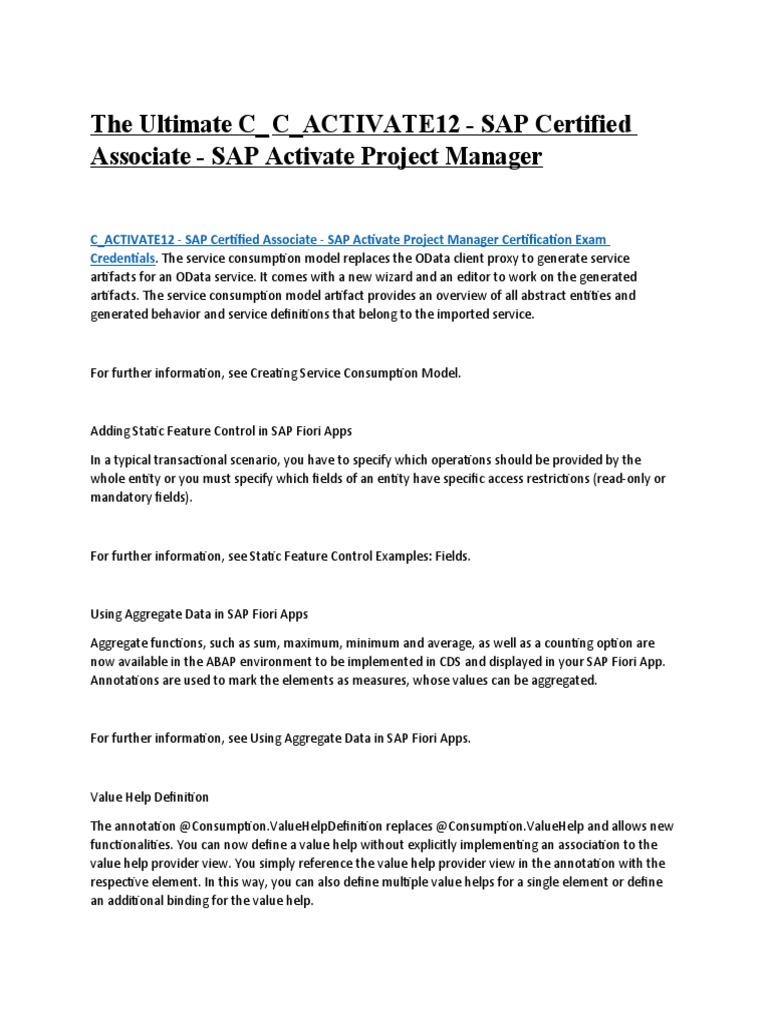 The Ultimate C - C - ACTIVATE12 - SAP Certified Associate - SAP Activate Project Manager | PDF ...