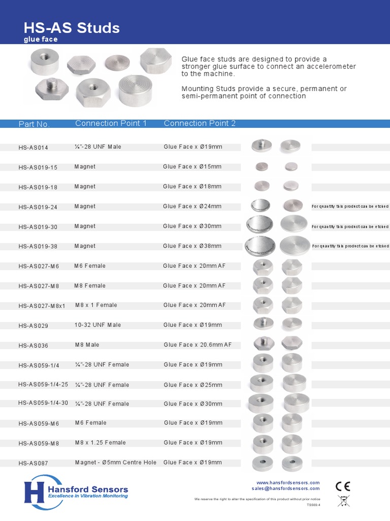 HS-AS Studs: Part No. Connection Point 1 Connection Point 2 | PDF