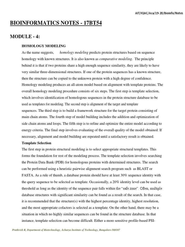 Bioinformatics Notes - 17Bt54: Module - 4 | PDF | Sequence Alignment ...