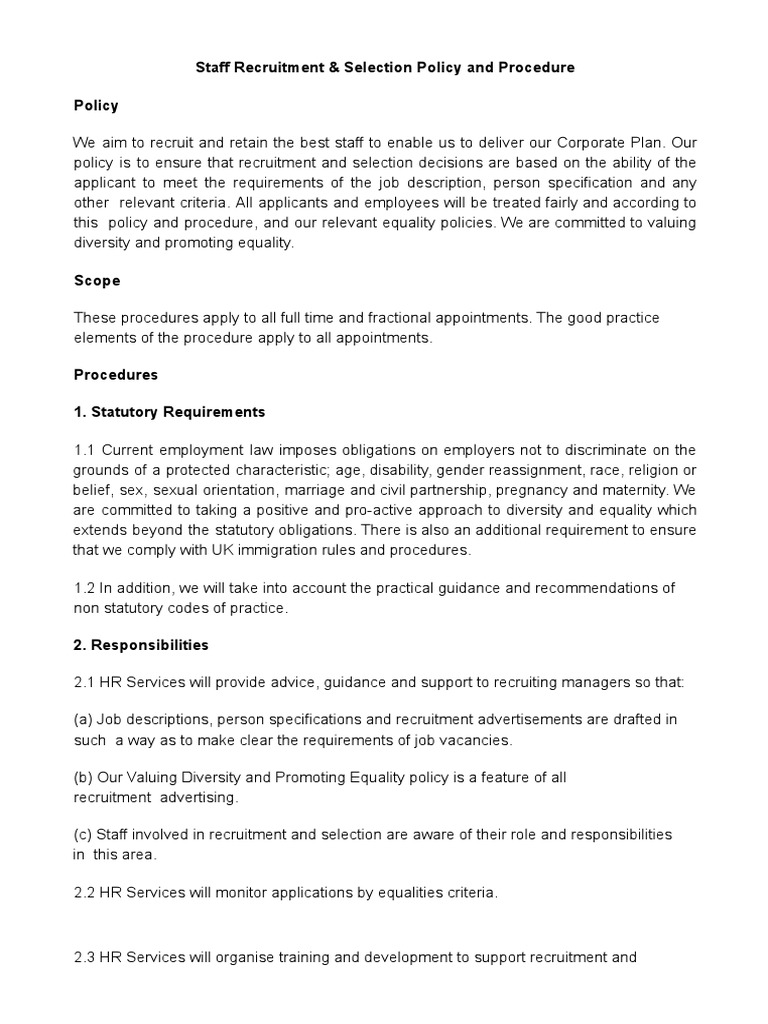 Recruitment-Selection-Policy and Procedure | PDF | Recruitment ...