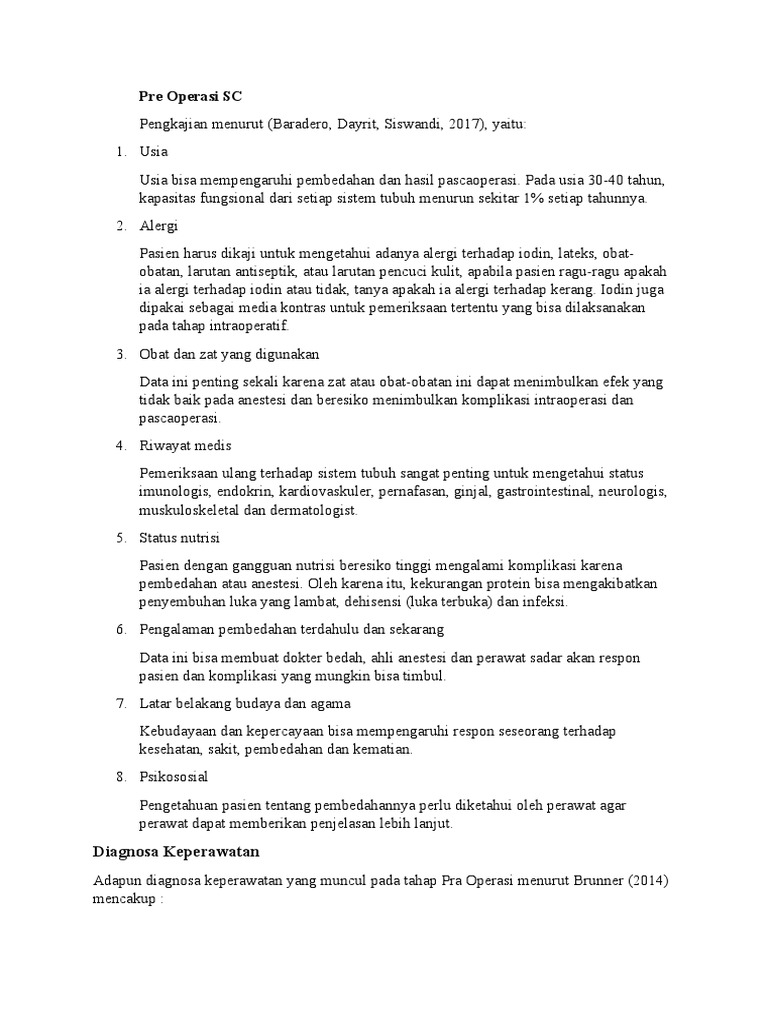 Pre Operasi SC & Post SC | PDF