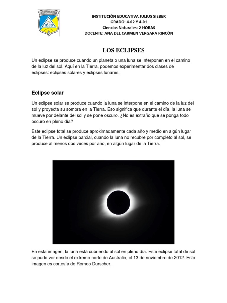 Eclipses para Estudiantes de 4º Grado | PDF | Luna | Eclipse solar