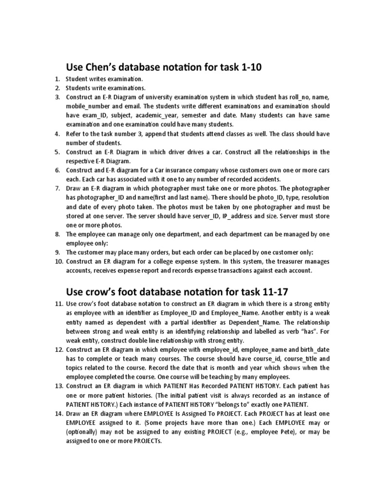 Use Chen's Database Notation For Task 1-10 | PDF | Sales | Information ...
