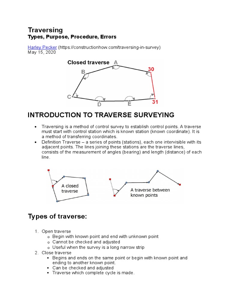 Traversing: Types, Purpose, Procedure, Errors | PDF | Surveying ...