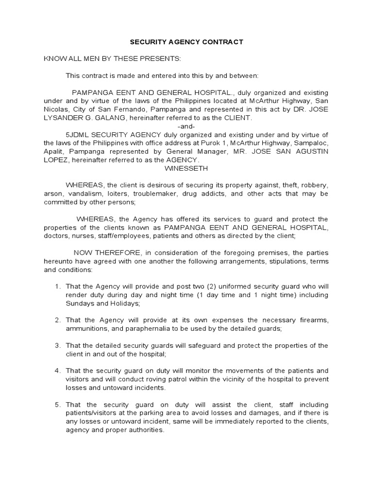 Security Agency Contract | PDF | Security Guard | Government