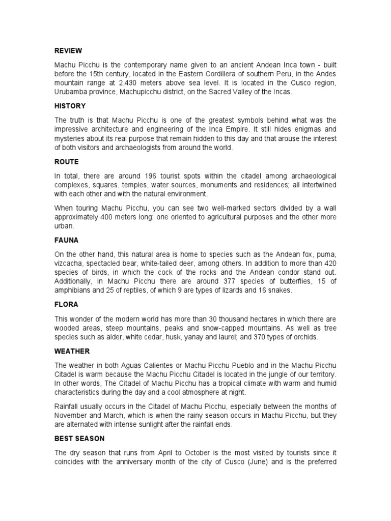 Machu Picchu Script Inglish Lesson | PDF | Machu Picchu | Physical ...