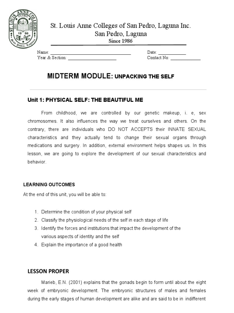 Midterm Understanding The Self Module | PDF | Morality | Sexual Arousal