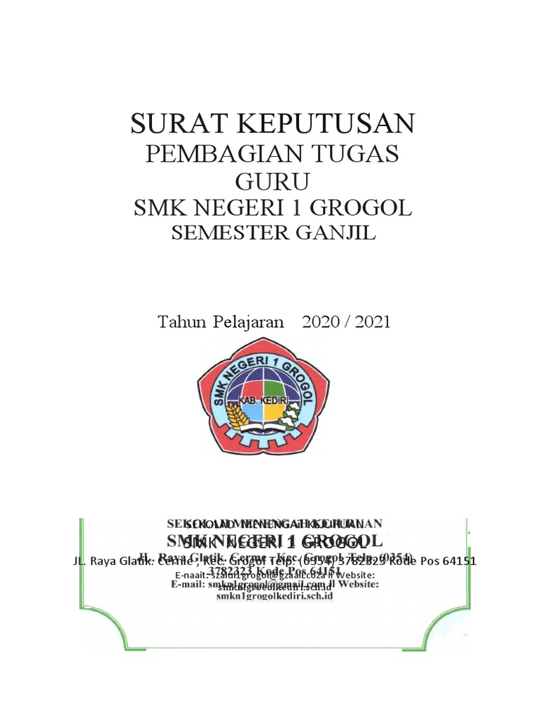SK Pembagian Tugas Guru 2020-2021 | PDF