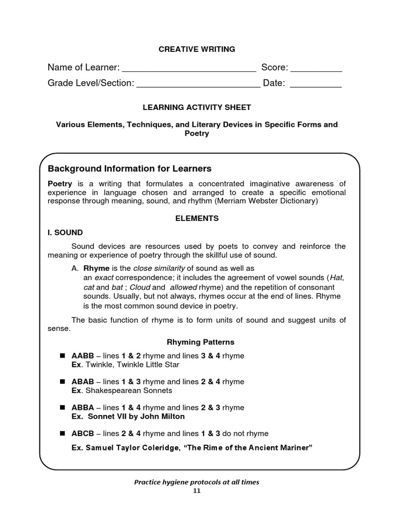 Creative Writing MELC 2 | PDF | Poetry | Sonnets