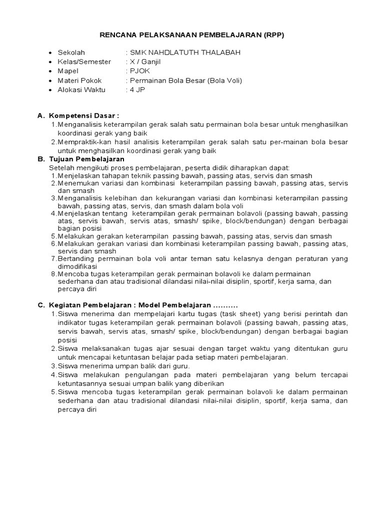 RPP Bola Voli | PDF
