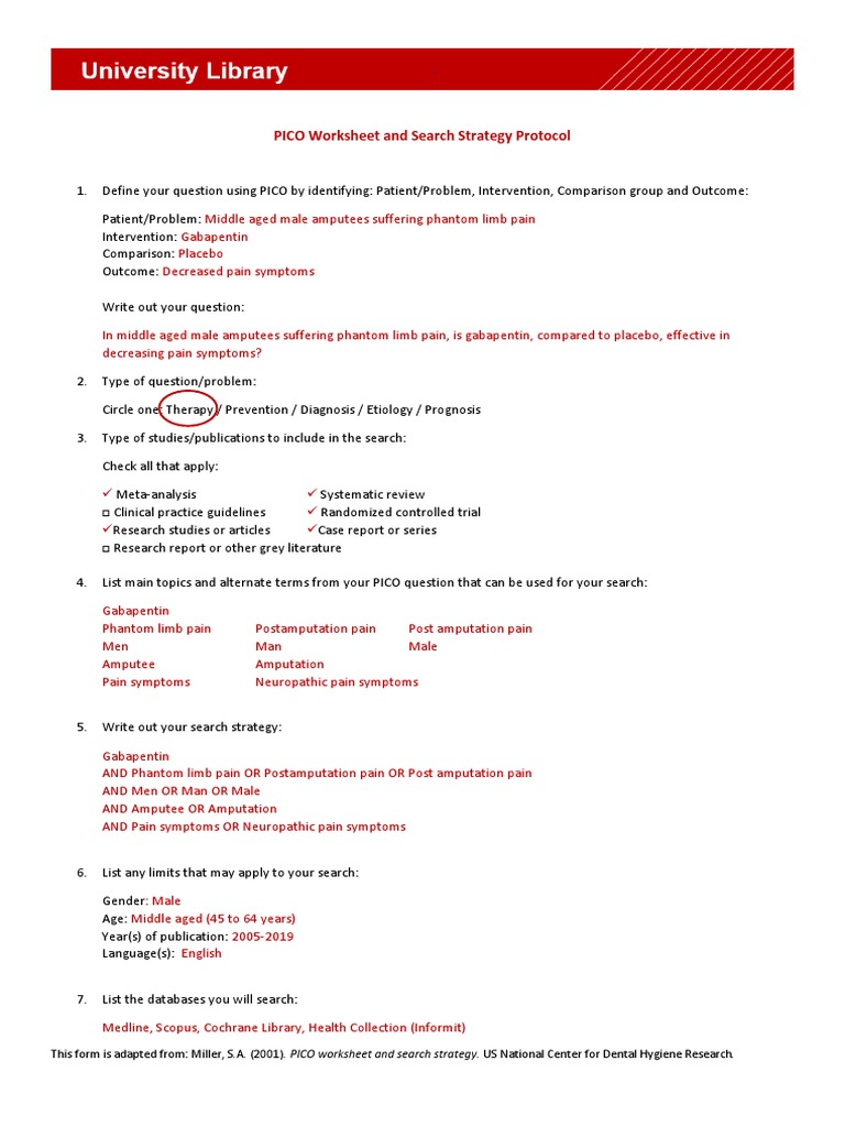 PICO Worksheet and Search Strategy Protocol | PDF