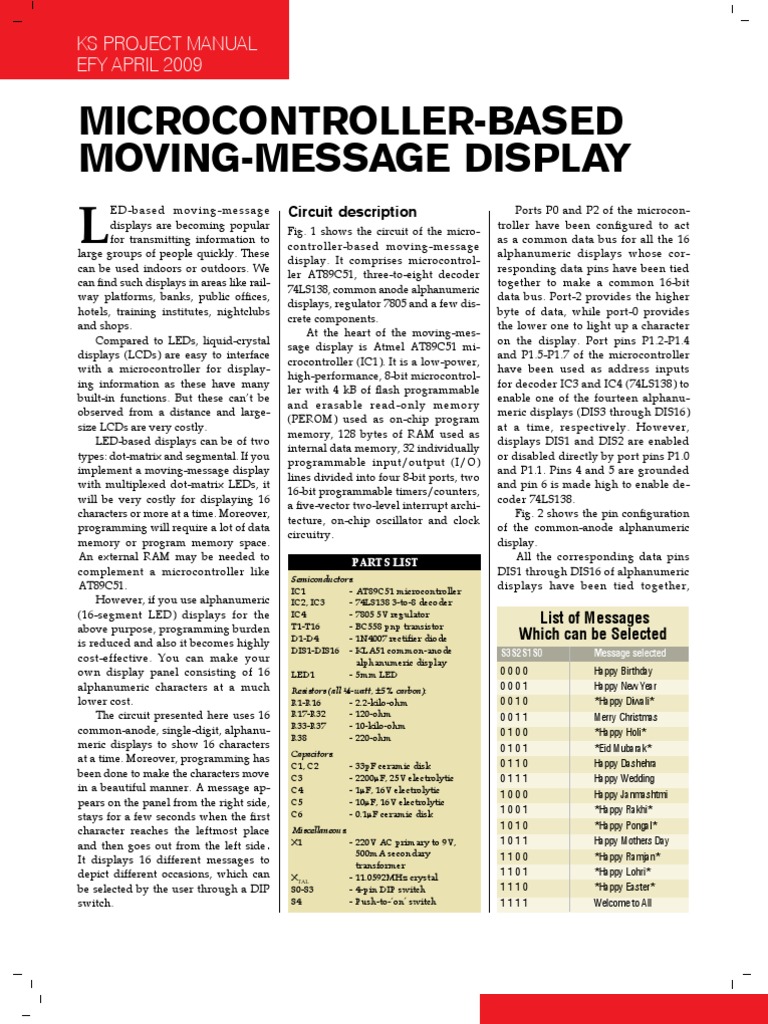 Manual Moving-Message Display | PDF | Microcontroller | Random Access Memory