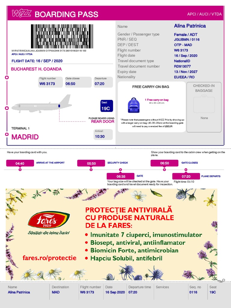 BoardingCard 230709596 OTP MAD | PDF | Aviation | Transport