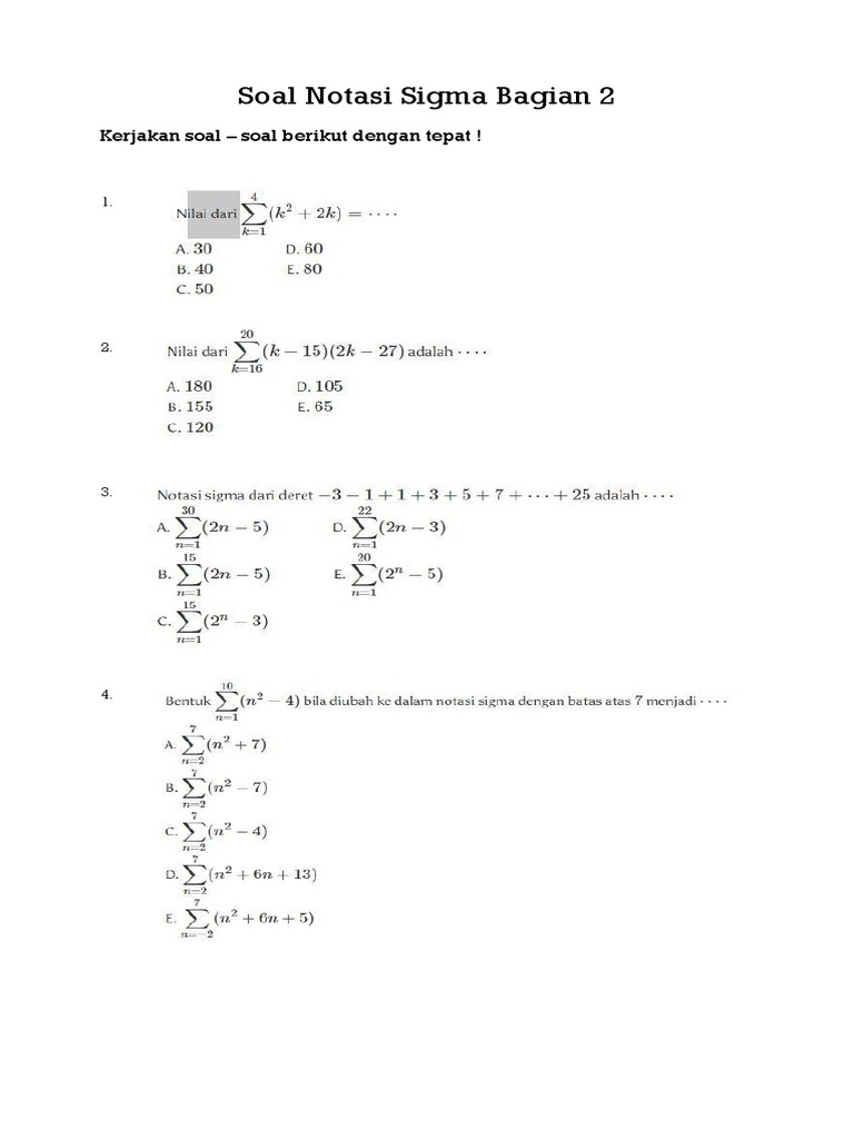 Soal Notasi Sigma Bagian 2 | PDF
