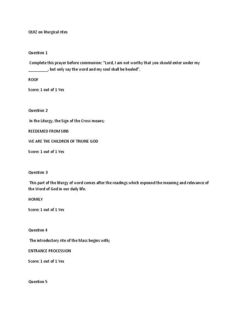 Liturgical Rites Quiz | PDF