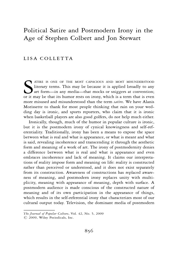 Lisa Colletta Political Satire and Postmodern Irony in The Age of ...