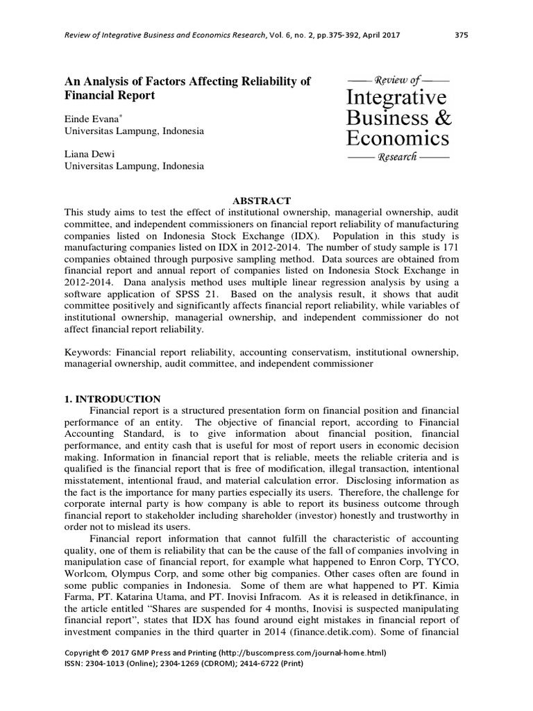 An Analysis of Factors Affecting Reliability of Financial Report | PDF ...