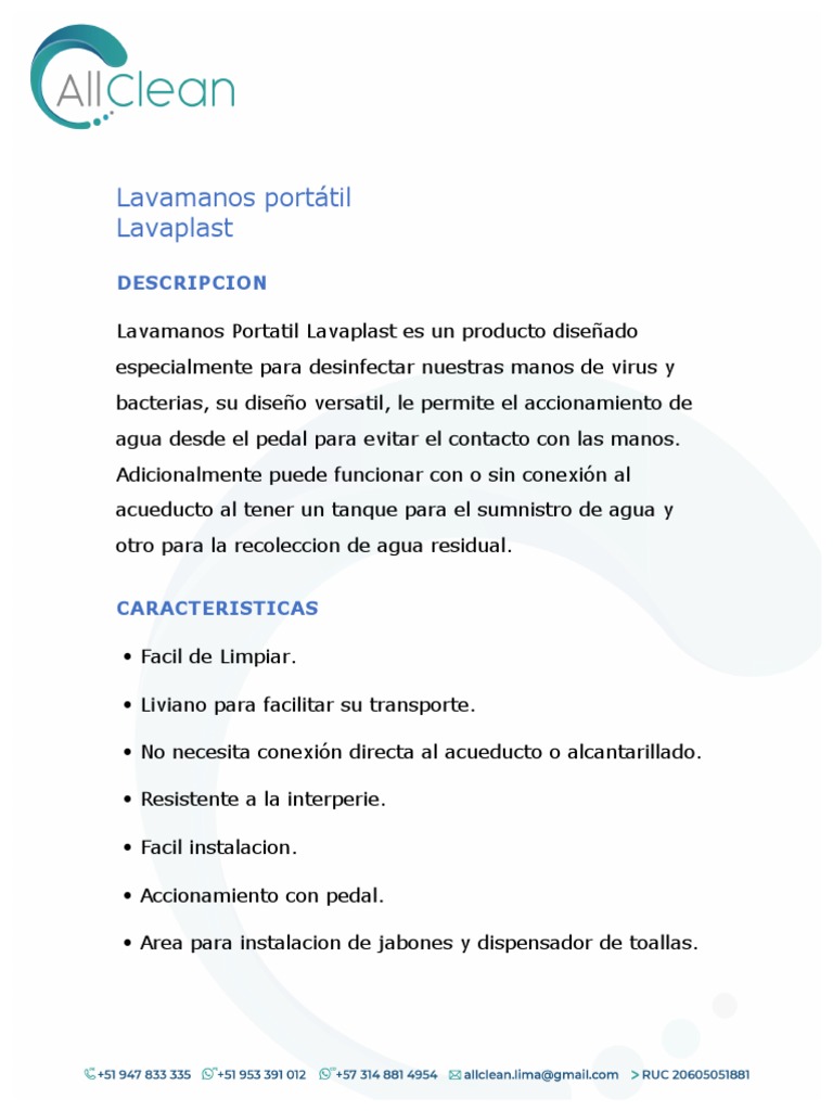ALL CLEAN - Lavamanos Presentacion | PDF
