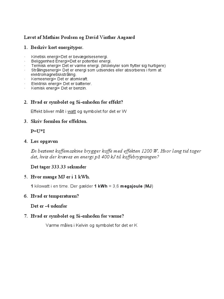 Opg Energi Og Effekt | PDF