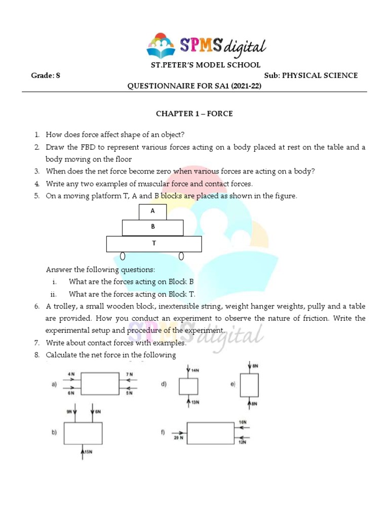 ST - Peter'S Model School Grade: 8 Sub: Physical Science Questionnaire ...