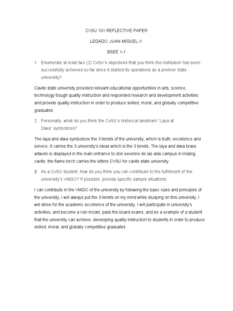 Cvsu 101 Reflective Paper | PDF