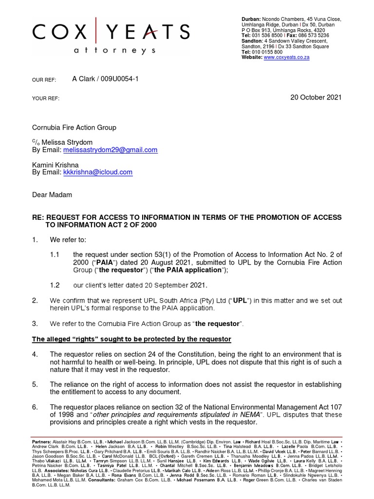 UPL Refusal of PAIA Request - 20.10.21 (ID 2268815) | PDF | Dangerous ...