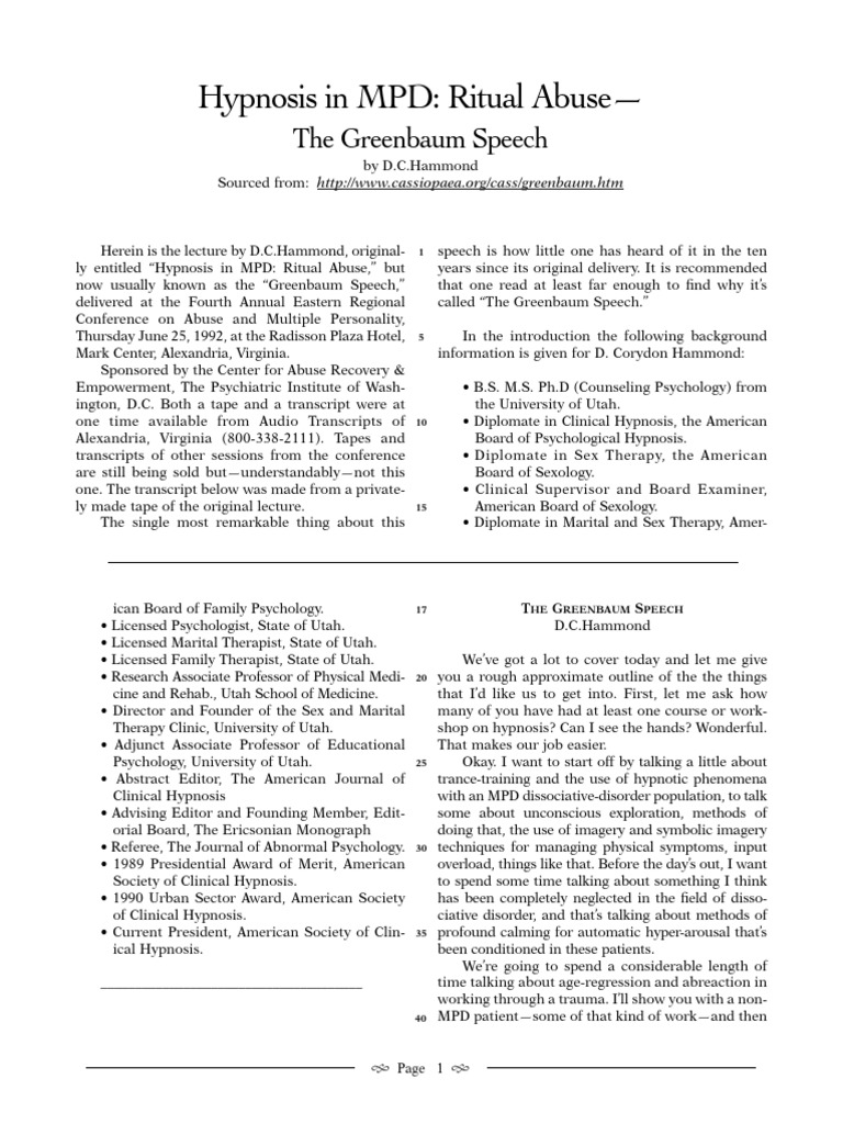 Greenbaum Speech | PDF | Psychotherapy | Hypnosis