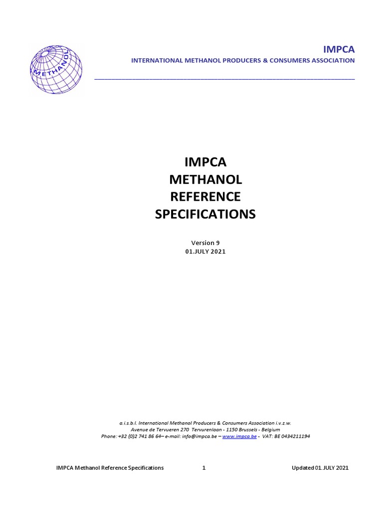 IMPCA Methanol Specs 2021 | PDF | Spectrophotometry | Gas Chromatography