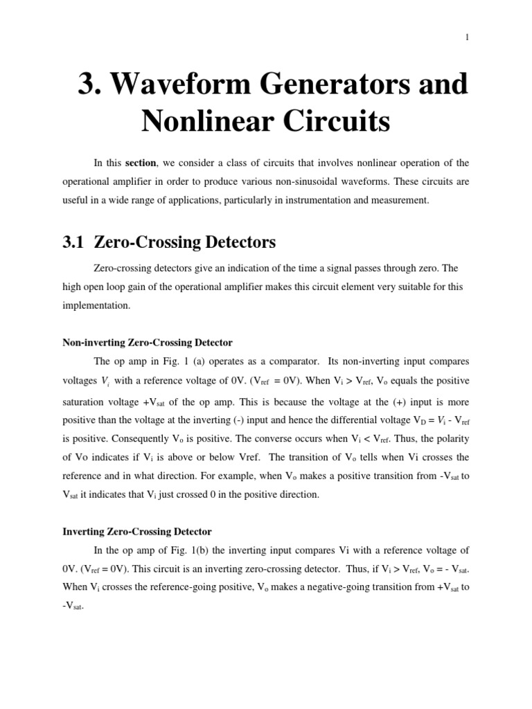 Waveform Generators and Nonlinear Circuits: 3.1 Zero-Crossing Detectors ...