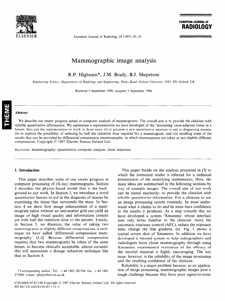 Mammographic Image Analysis: Radiology | Download Free PDF | Mammography