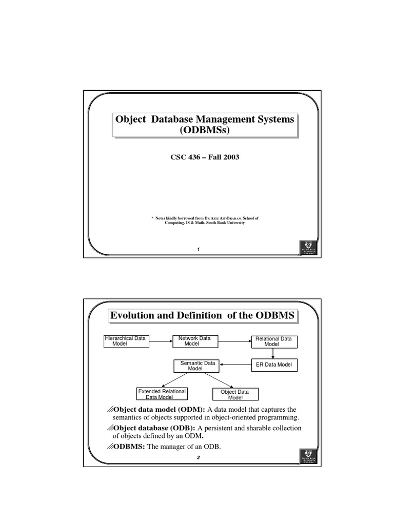 Object Database Management Systems (Odbmss) : CSC 436 - Fall 2003 | Download Free PDF ...