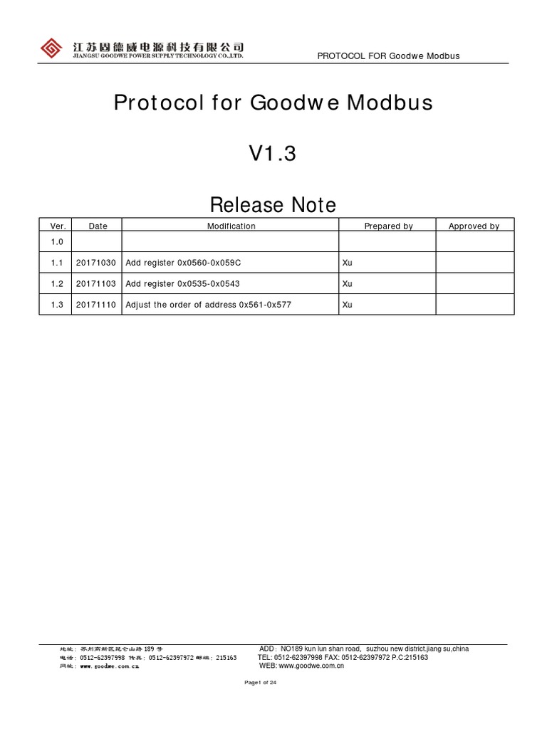 Goodwe Modbus Protocol Overview | PDF | Electrical Grid | Computing