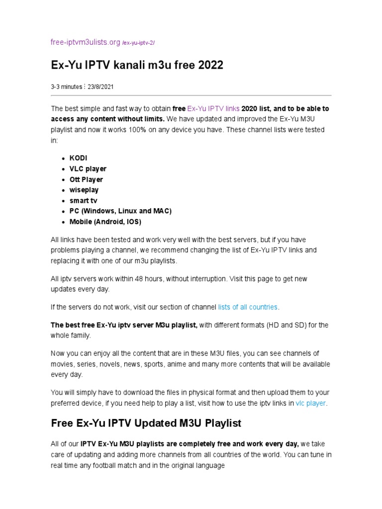 Ex-Yu IPTV Kanali M3u Free September 2022 | PDF | Telecommunications ...