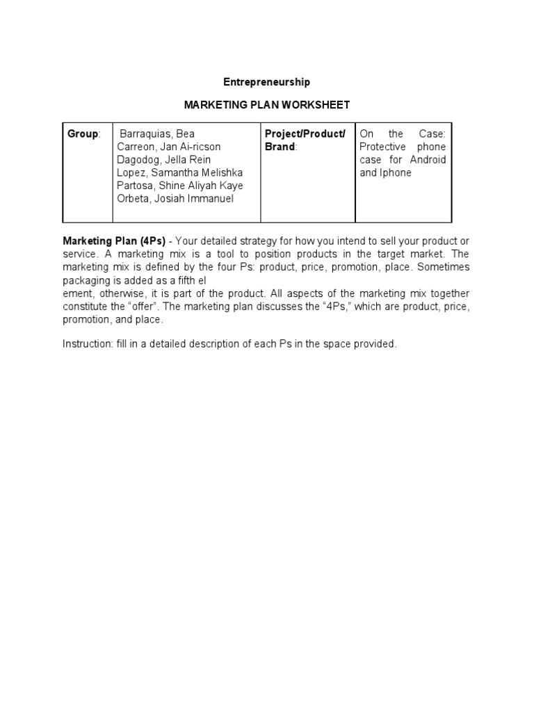 Marketing Plan Worksheet 1 | PDF | Advertising | Sales