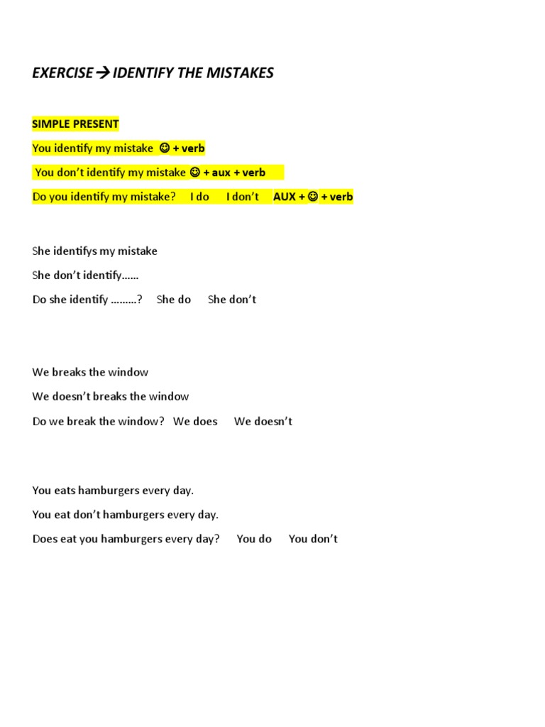 Exercise Identify The Mistakes: Simple Present | PDF