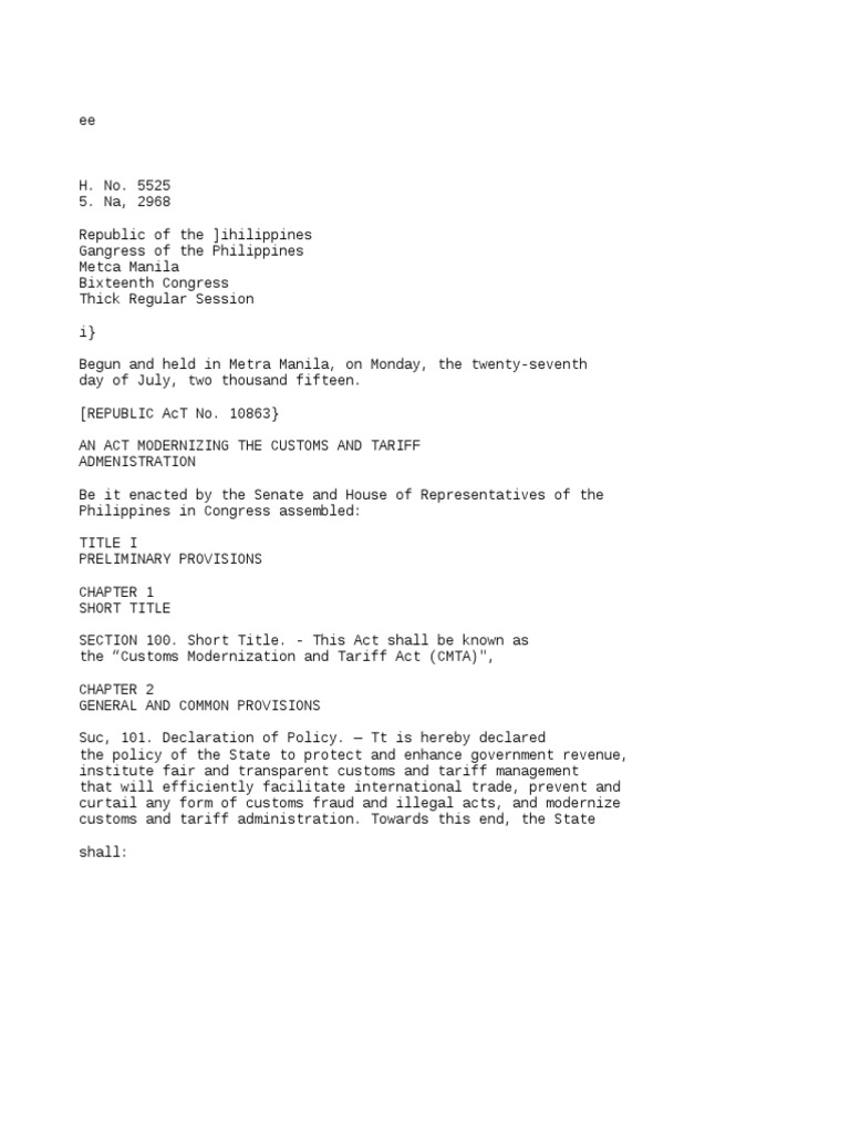 Cmta Ra 10863 | PDF | Customs | Cargo