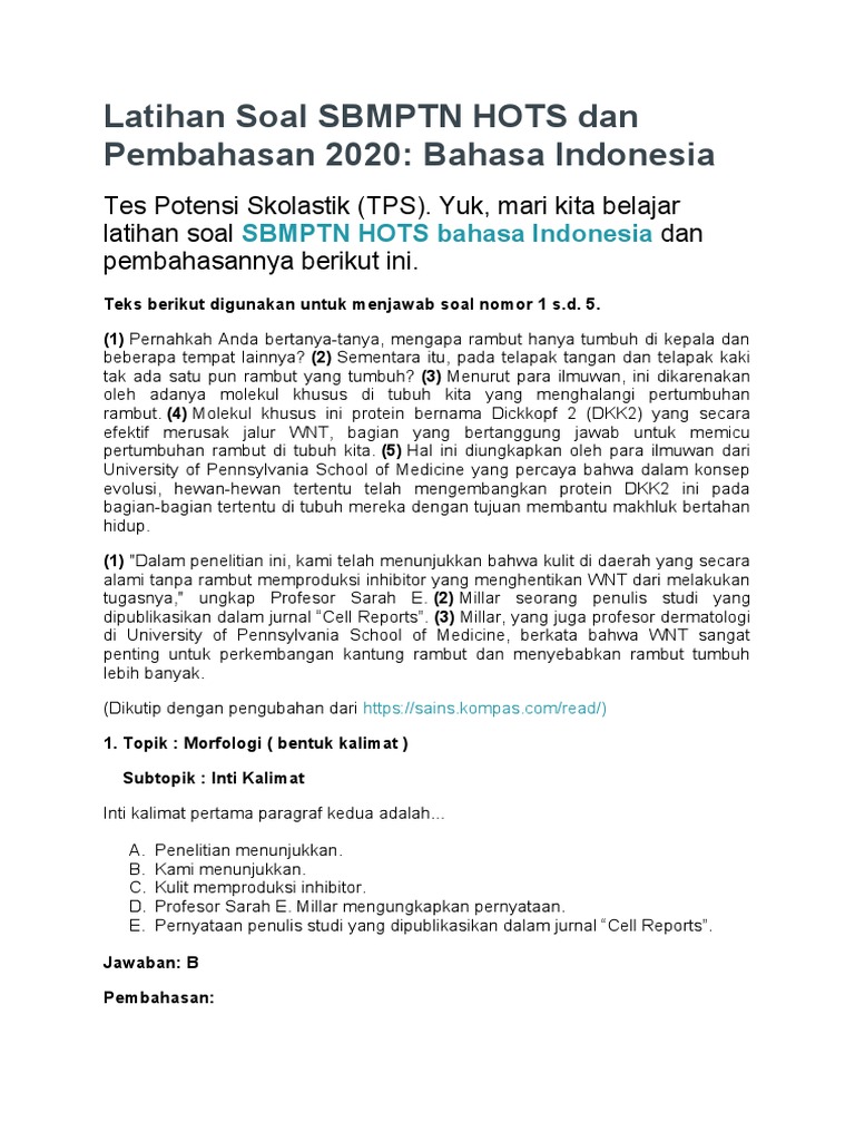 Latihan Soal SBMPTN HOTS Dan Pembahasan 2020 | PDF