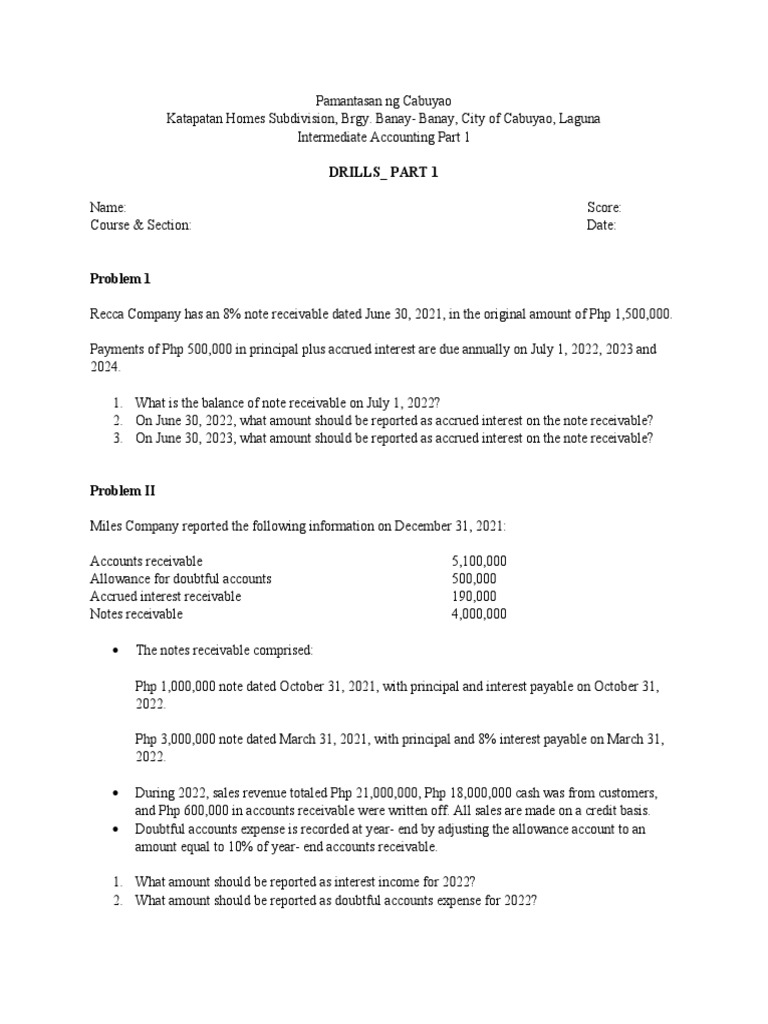 Drills Notes Receivable To Discounting of Receivable | PDF | Interest ...