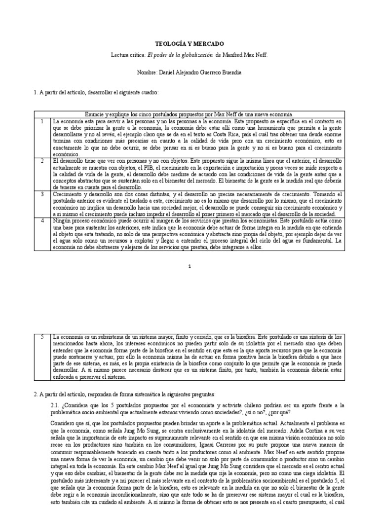 Lectura Crítica Max Neef Daniel Alejandro Guerrero Buendia | PDF ...