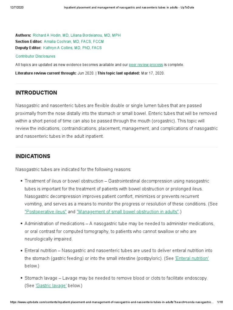 8.8) Inpatient Placement and Management of Nasogastric and Nasoenteric ...