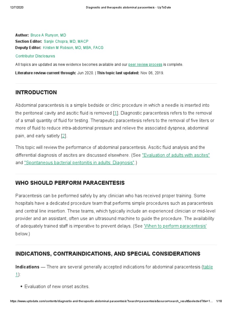 6.6) Diagnostic and Therapeutic Abdominal Paracentesis - UpToDate | PDF ...