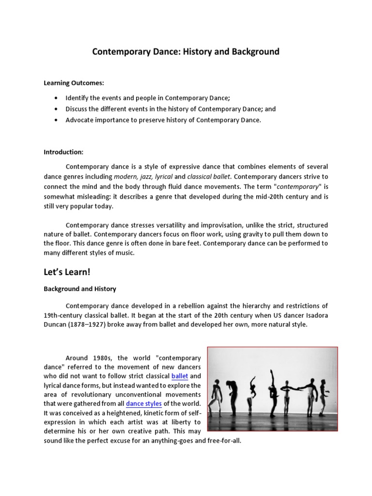Contemporary Dance: History and Background: Learning Outcomes | PDF ...
