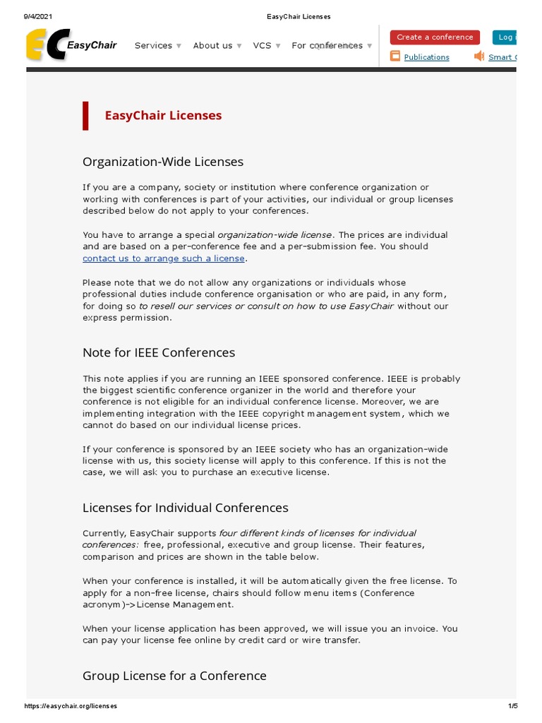 EasyChair Licenses | Download Free PDF | License | Software