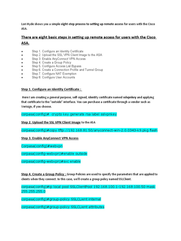 Cisco ASA Remote Access Setup Guide | PDF | Proxy Server | Virtual Private Network