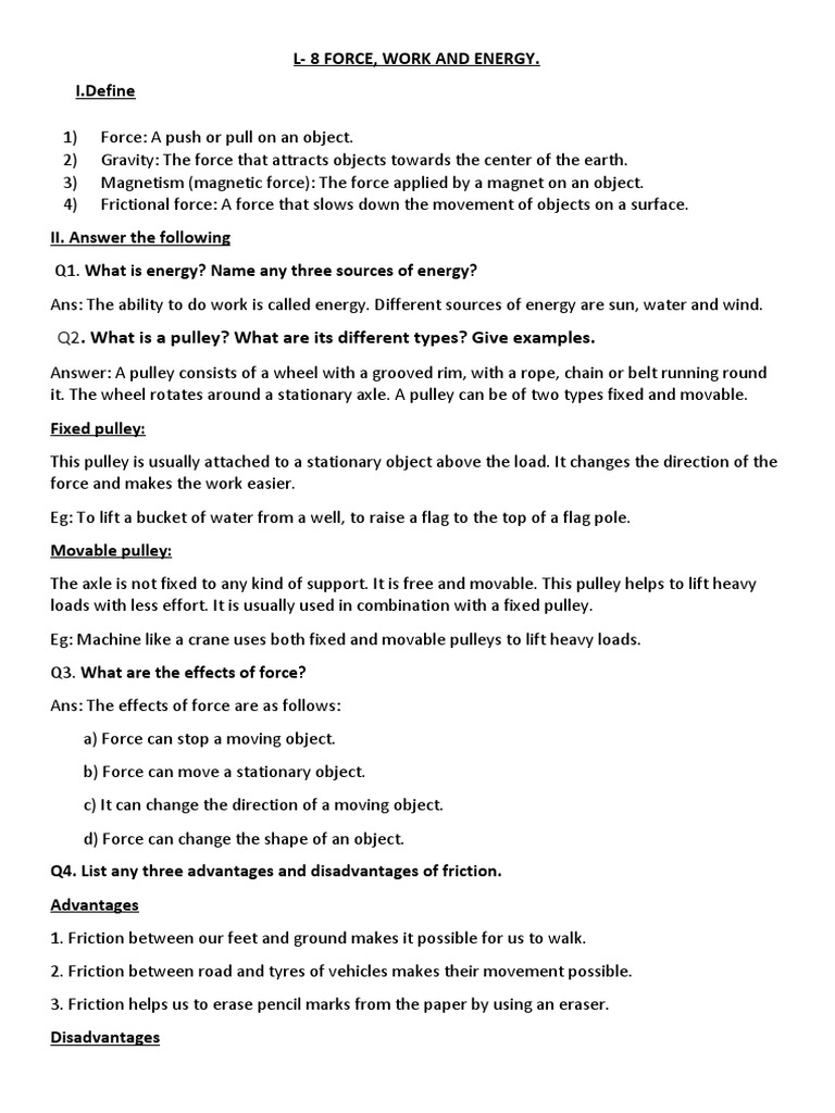 Force, Work and Energy | PDF | Force | Machines