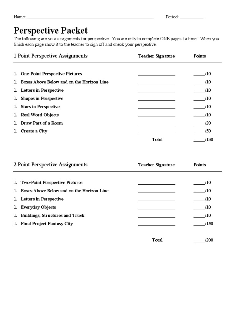 One Point and Two Point Perspective Worksheet Packet | PDF ...