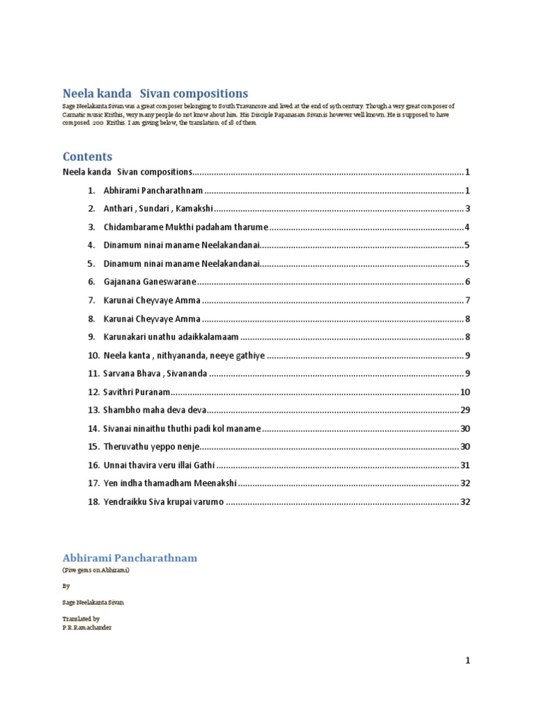 Neelakanta Sivan's Compositions Overview | PDF | Shiva | Hindu Deities